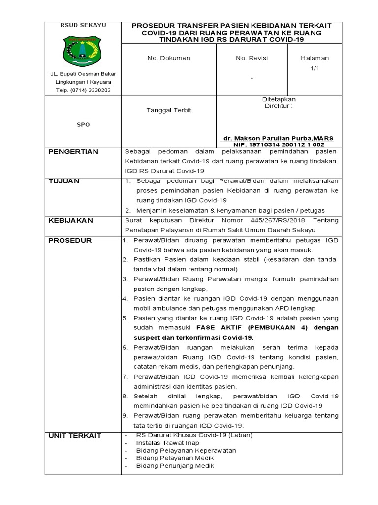 SPO TRANSFER PASIEN COVID-19 | PDF