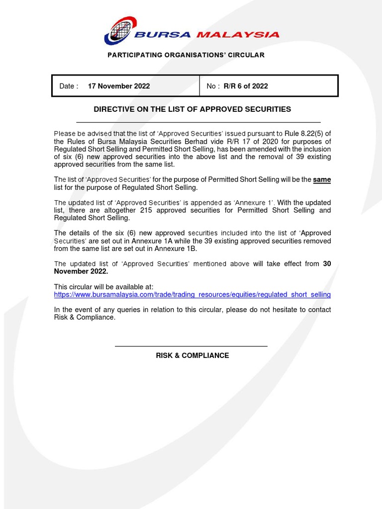 Updated Approved Securities List | PDF | Companies | Malaysia