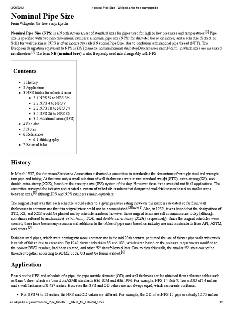 Nominal Pipe Size - Wikipedia, The Free Encyclopedia | PDF | Pipe ...