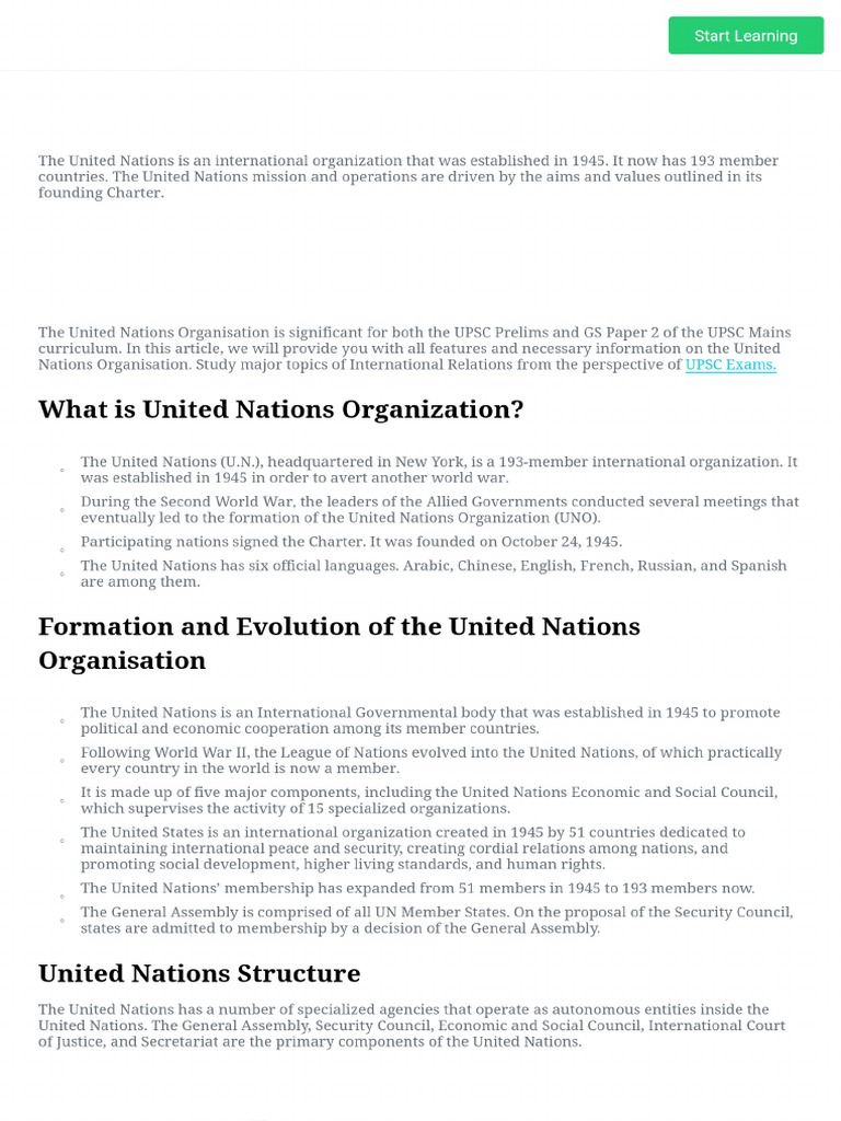 United Nations Organization - UNO Objectives, Features, and Structure ...