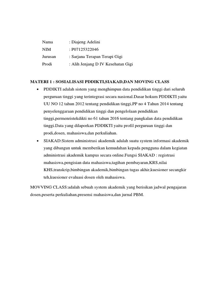 Materi 1: Sosialisasi Pddikti, Siakad, Dan Moving Class | PDF | Kesehatan Holistik