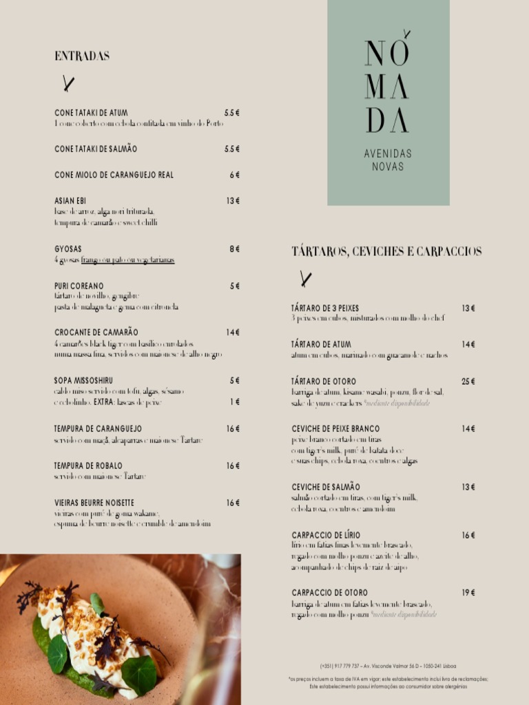 NOMADA Menu | PDF | Sushi | Culinária japonesa