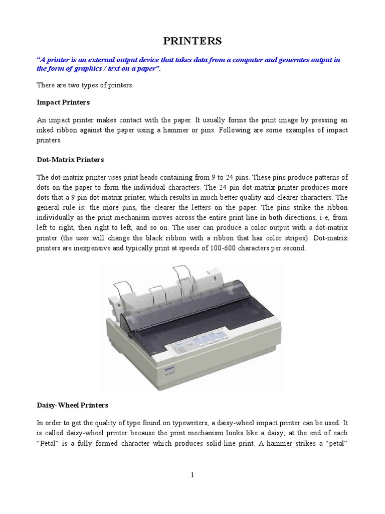 Topic 9 Printers PDF | PDF | Printer (Computing) | Office Work