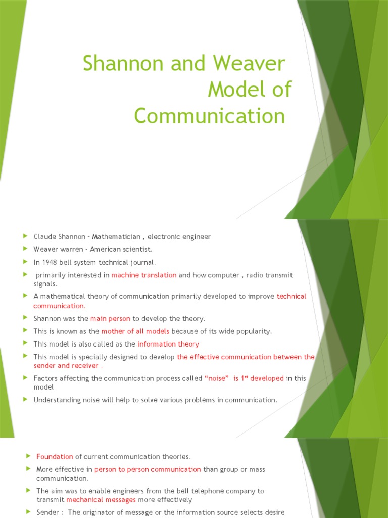 Shannon and Weavers Mathematical Model | Download Free PDF ...