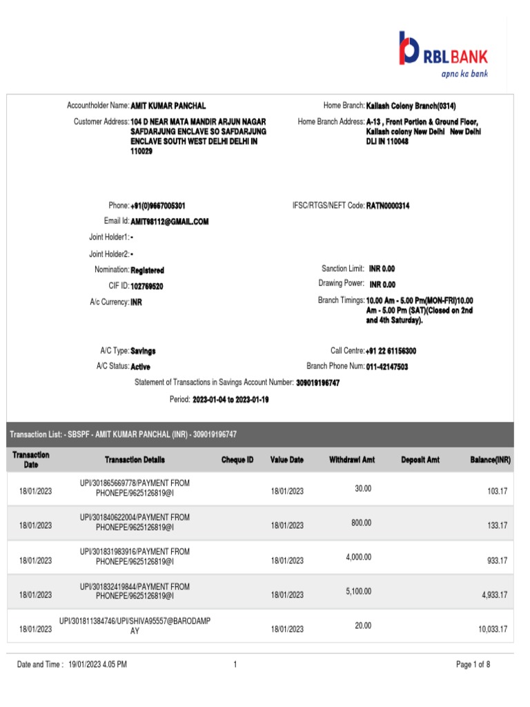 RBL Bank Statement Summary | PDF | Services (Economics) | Payments