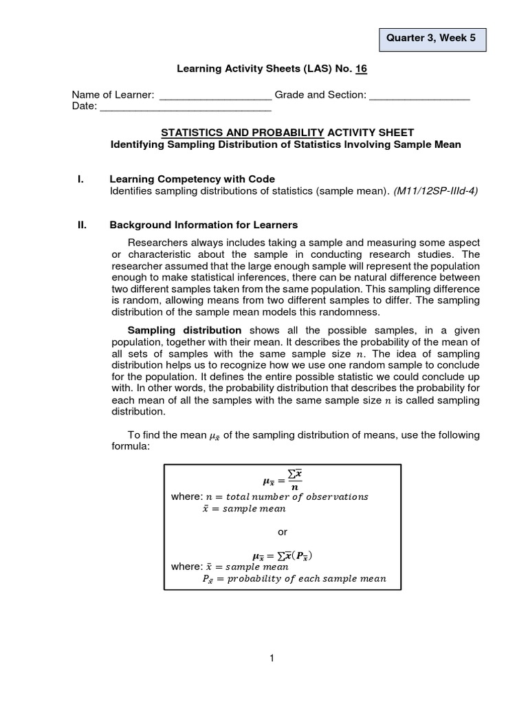 Stat LAS 16 | PDF | Probability Distribution | Mean