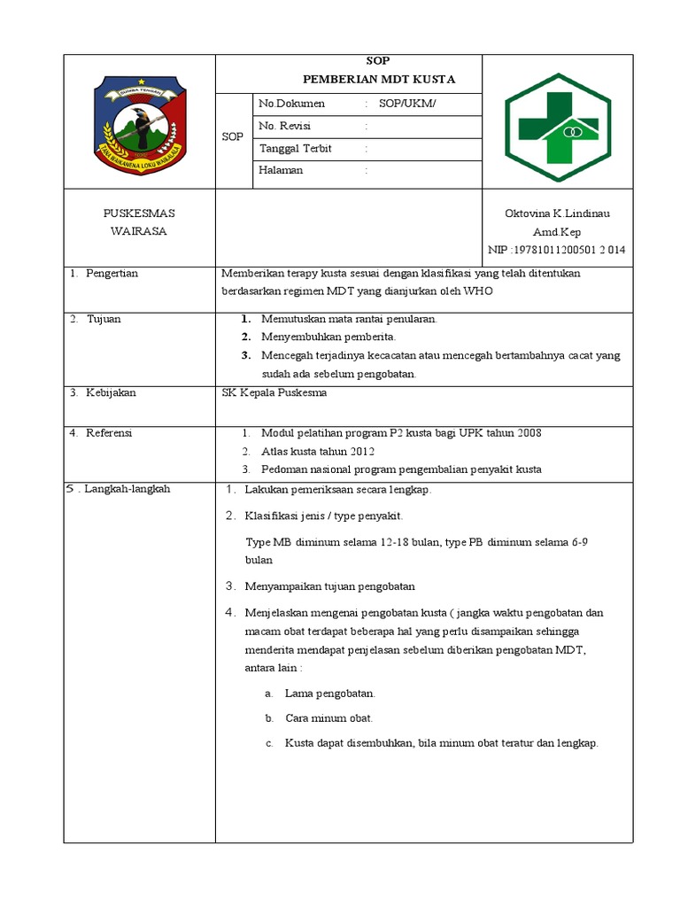 Sop Pemberian Obat Kusta | PDF