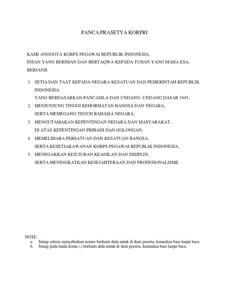 Cara Membaca Teks Panca Prasetya Korpri PDF | PDF