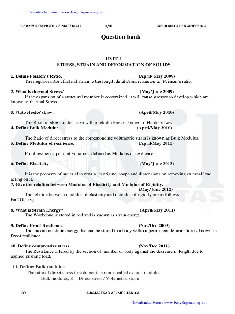 sOM Notes | PDF | Young's Modulus | Beam (Structure)