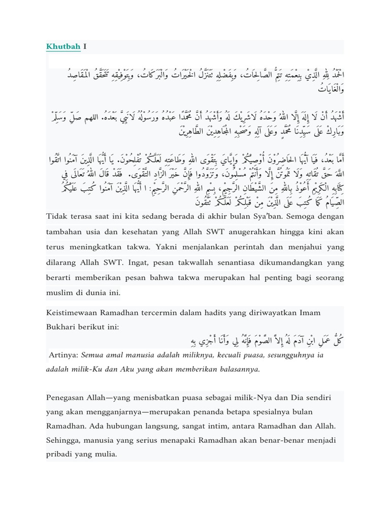 Khutbah Jumat Akhir Sya'ban Sambut Ramadhan Dengan Persiapan Terbaik | PDF Khutbah Jumat Akhir Sya'ban Sambut Ramadhan Dengan Persiapan Terbaik | PDF