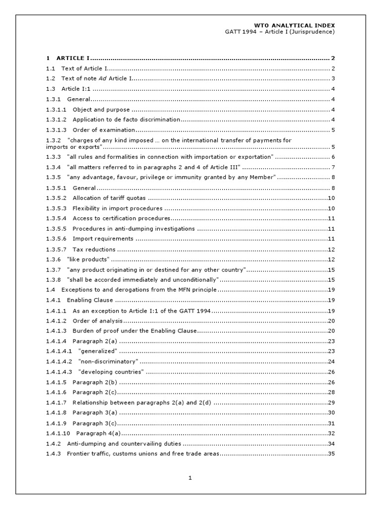 WTO Analytical Index Art II of The GATT Jurisprudence | PDF | Most Favoured Nation | Taxes