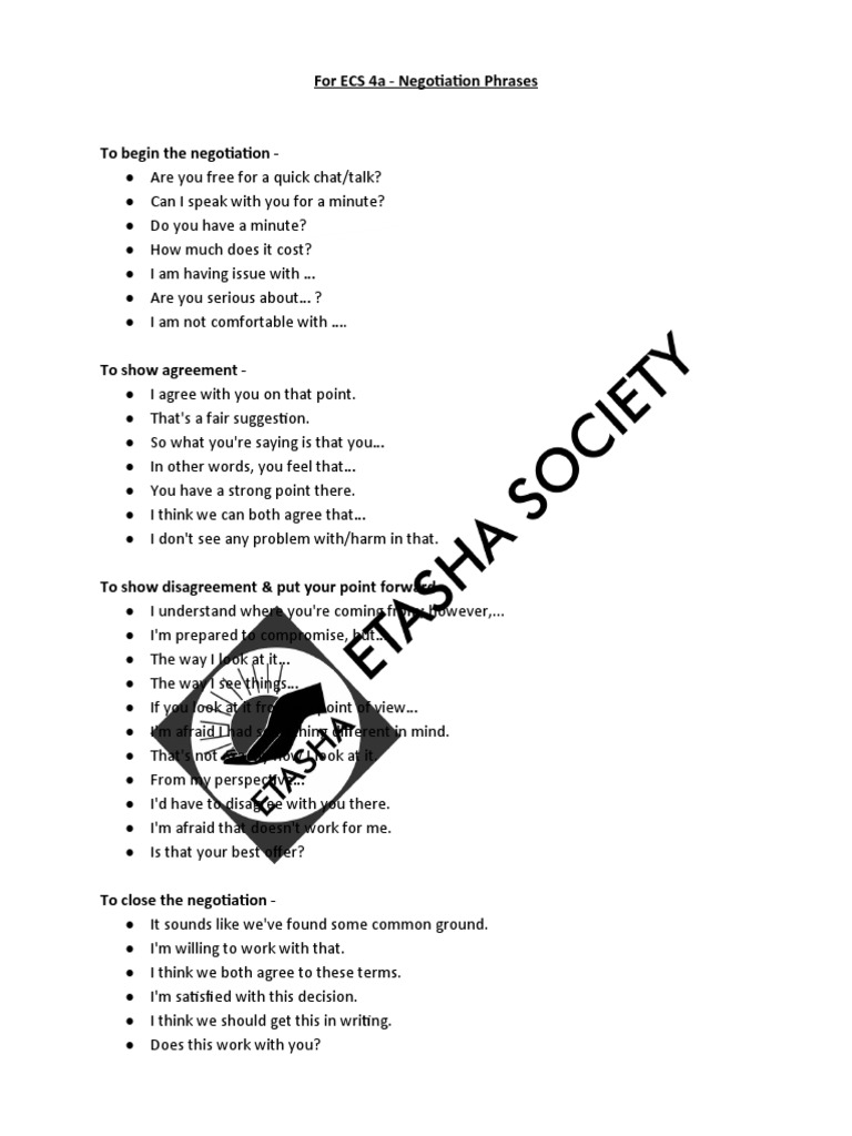 For ECS 3a - Negotiation Phrases | PDF | Career & Growth | Language ...