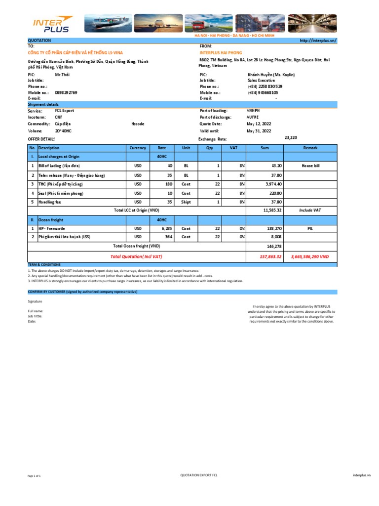 Export Quotation for LS-VINA | PDF | Economies | Trade