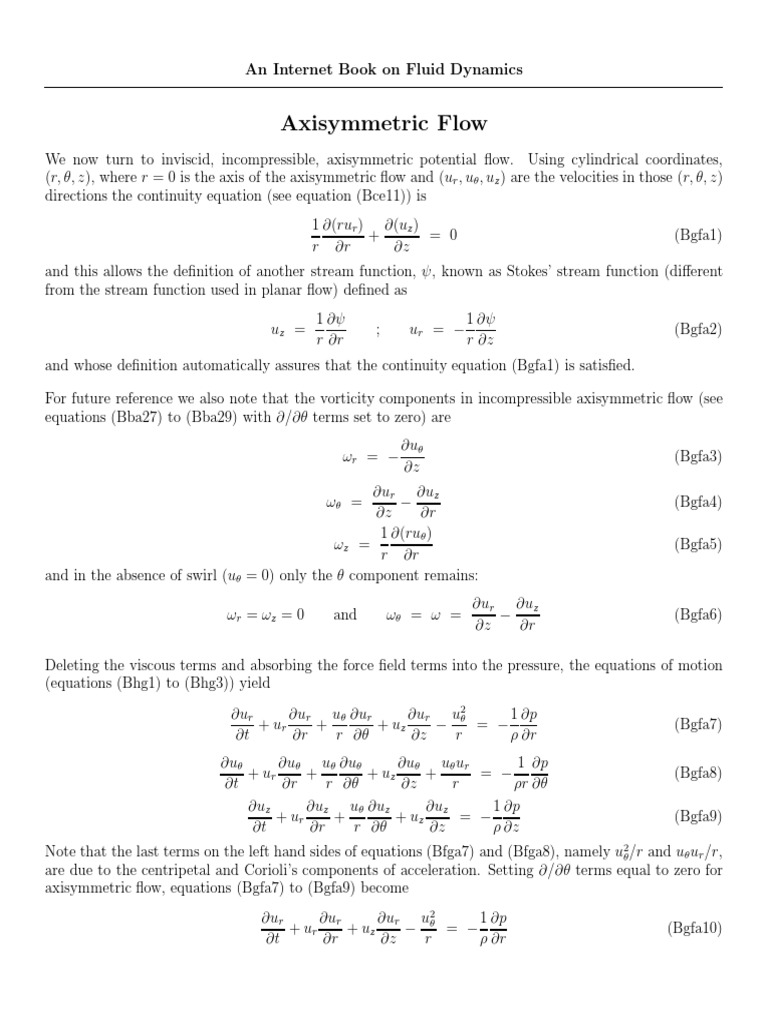 Axisymmetric Flow An Analysis Of The Governing Equations For Inviscid Incompressible