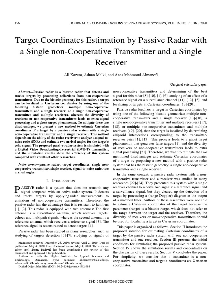 Passive Radar Using Single Receiver | PDF | Radar | Computer Engineering
