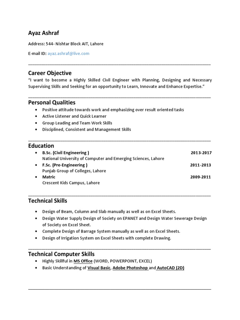 Ayaz CV | PDF | Microsoft Excel | Cognition