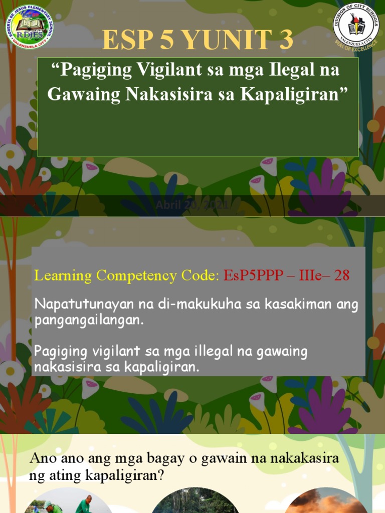 Esp 5 Yunit 3 Week 4 March 20 Monday | PDF