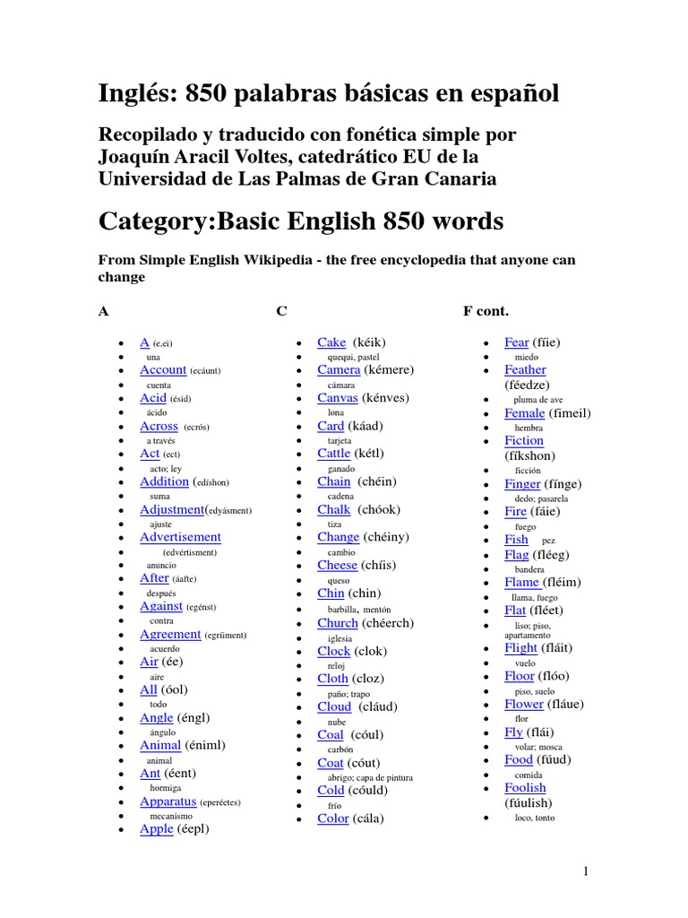 Category - Basic English - 850 Words PDF | PDF