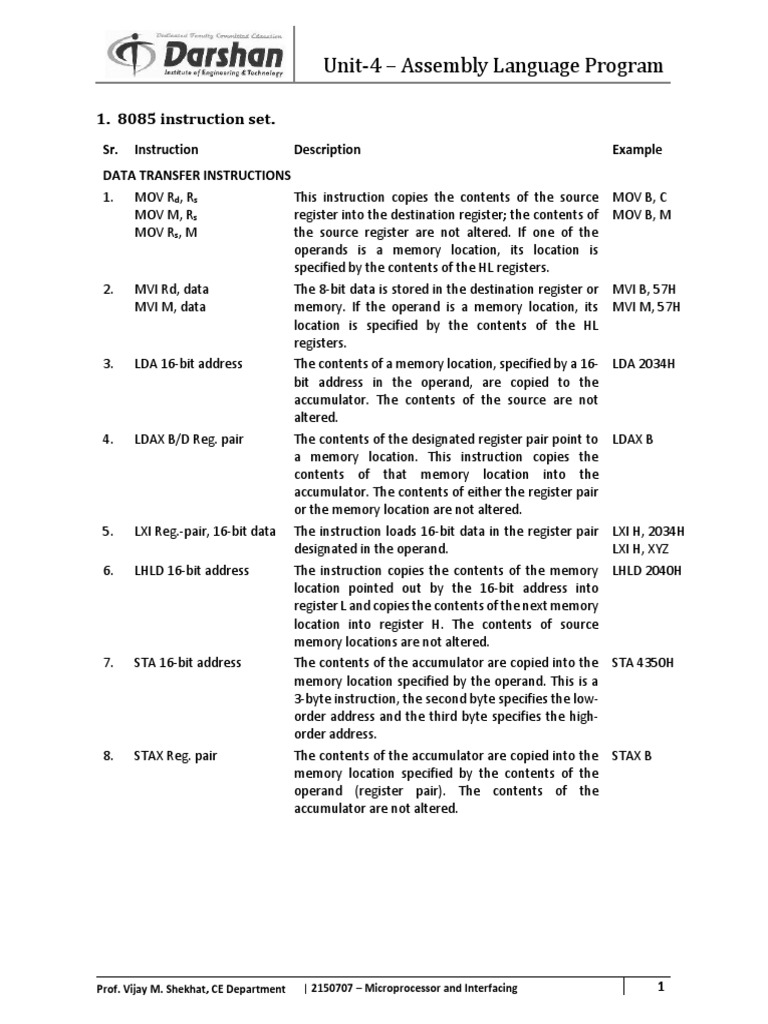 Programming Instruction Set Pdf Assembly Language Computer Science