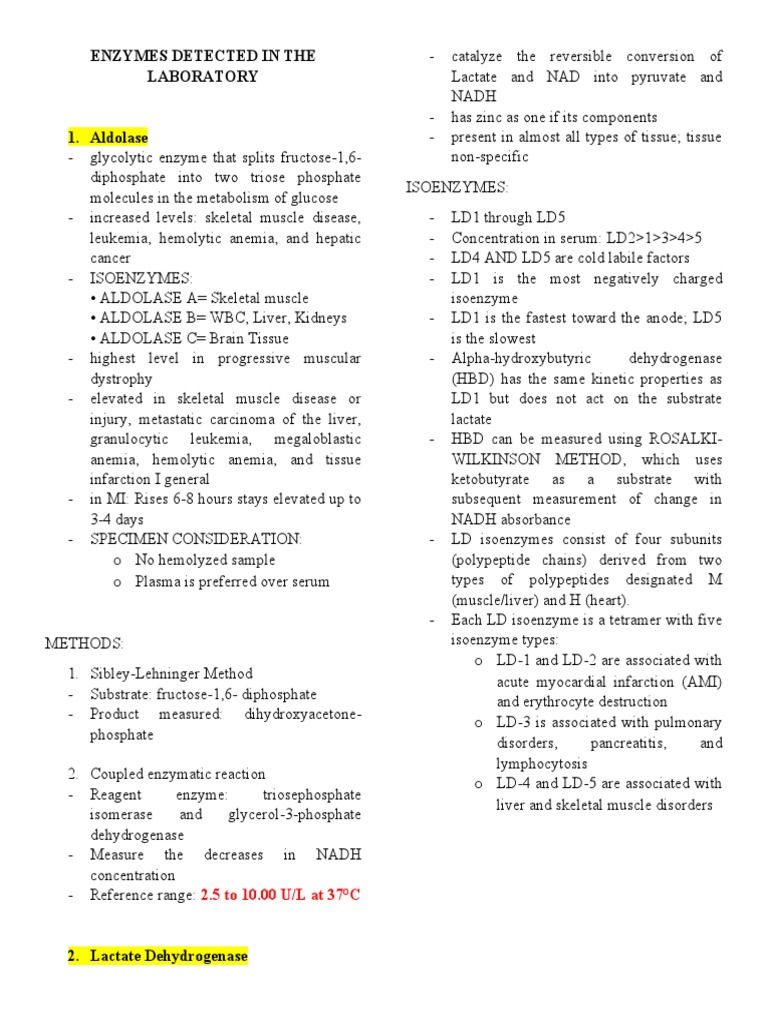 Enzymes Detected in The Laboratory | PDF | Lactate Dehydrogenase | Glycolysis