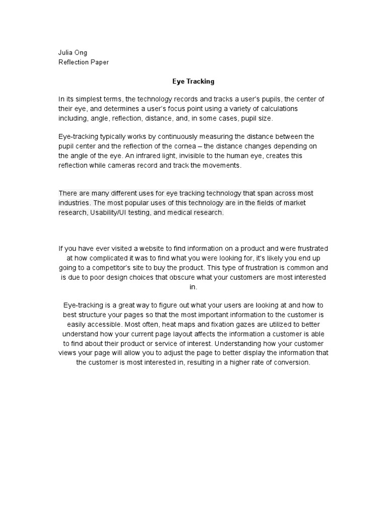 Reflection Paper - Eye Tracking | PDF