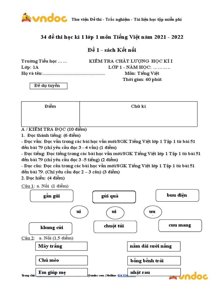 34-de-thi-hoc-ki-1-mon-tieng-viet-lop-1 | PDF