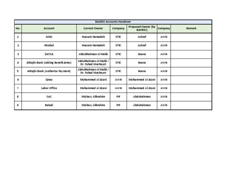 BAHEEJ Accounts Handover | PDF