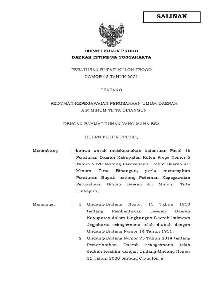 Perbup Kulon Progo No 45 Tahun 2021 | PDF Perbup Kulon Progo No 45 Tahun 2021 | PDF
