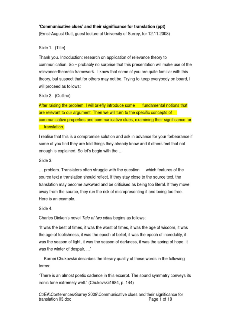 Communicative Clues and Their Significance For Translation 03 | PDF ...