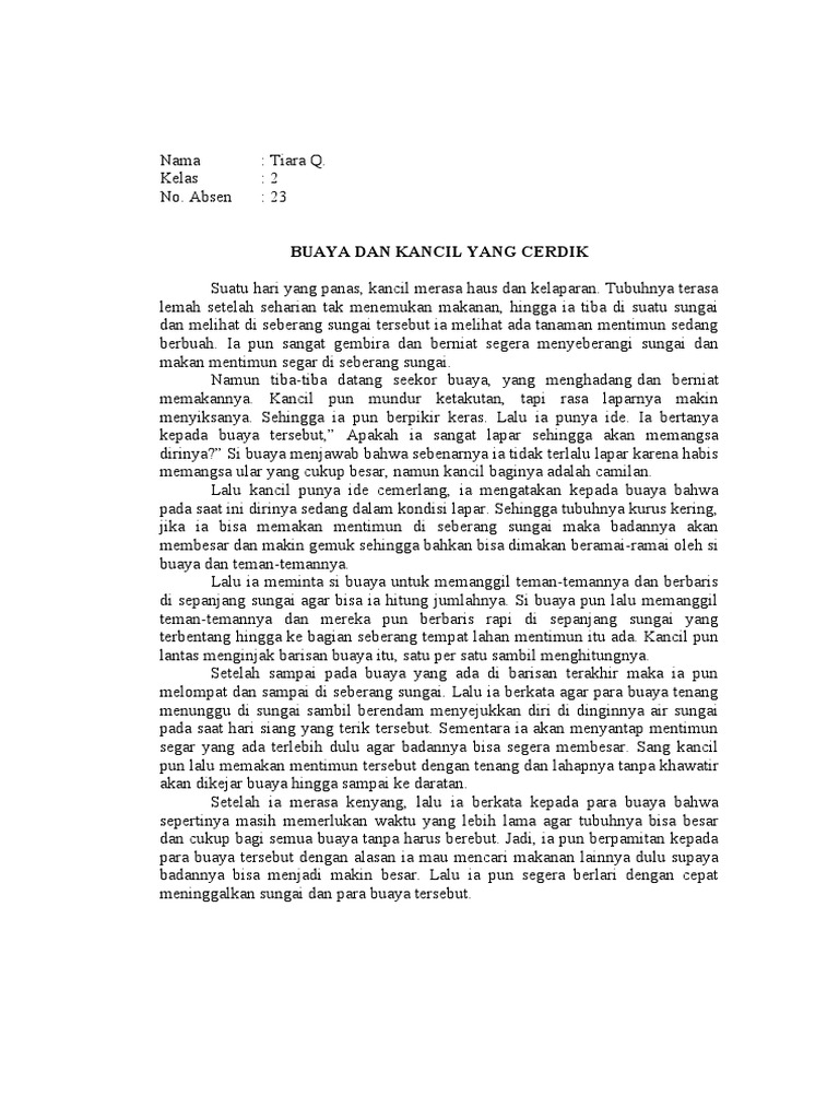 Dongeng Buaya Dan Kancil Yang Cerdik | PDF