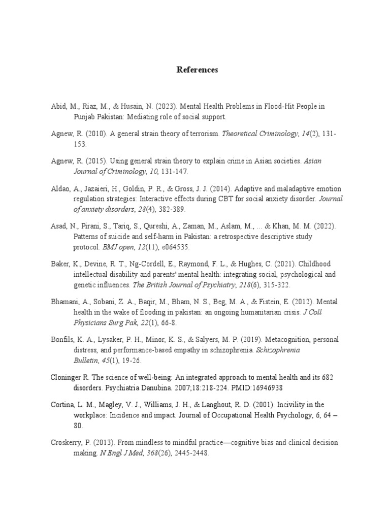 Mental Health References | PDF | Psychology | Mental Disorder