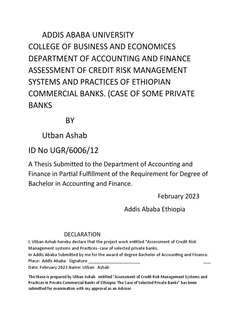 Addis Ababa University College of Business and Ec | PDF | Banks | Risk