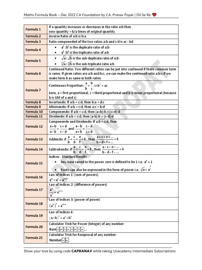 Pranav Sir - Maths Formula Book - Dec 2022 PDF | PDF | Present Value | Quadratic Equation