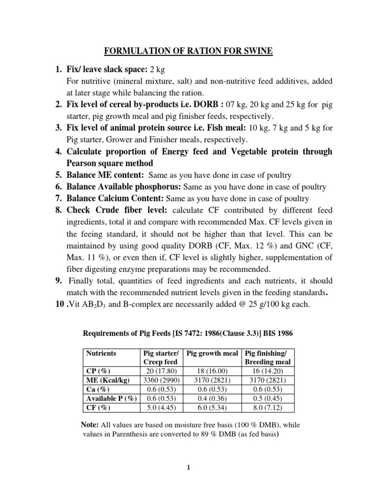Formulation Ration Swine | PDF | Nutrients | Dietary Fiber
