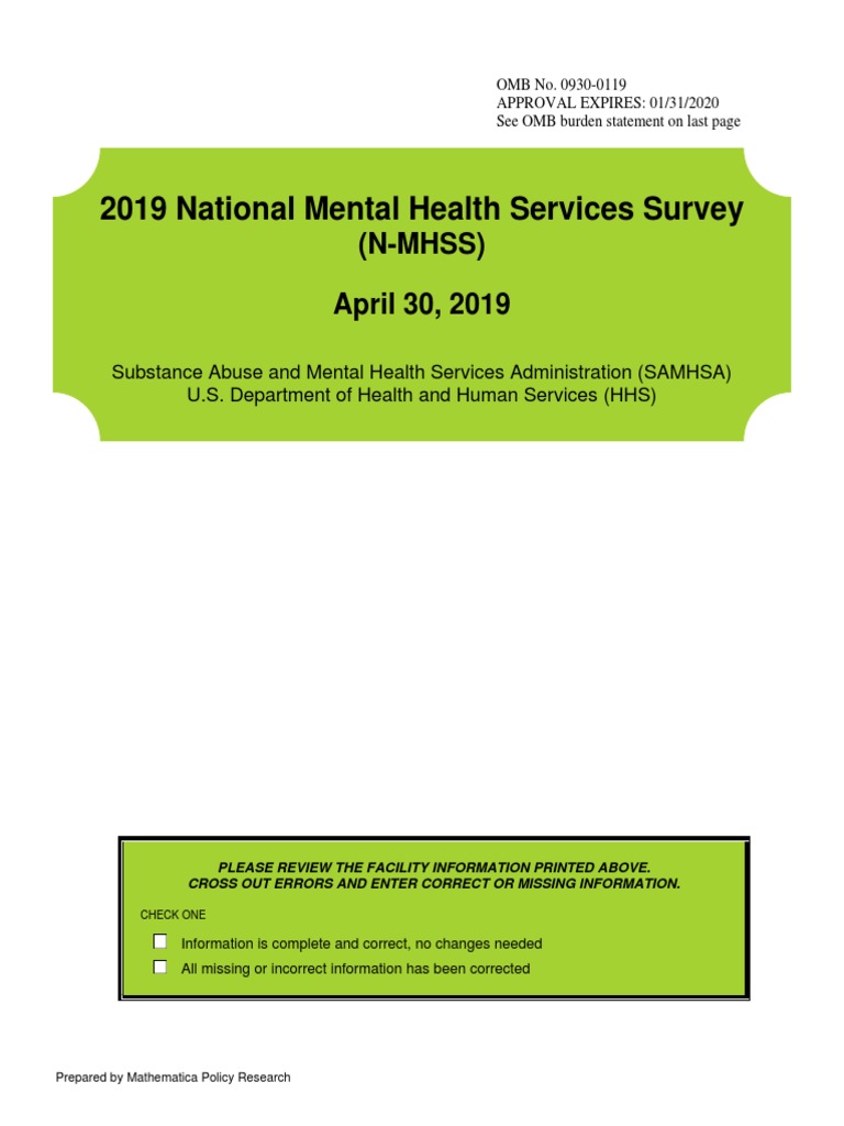 2019 National Mental Health Services Survey | PDF | Mental Health | Therapy