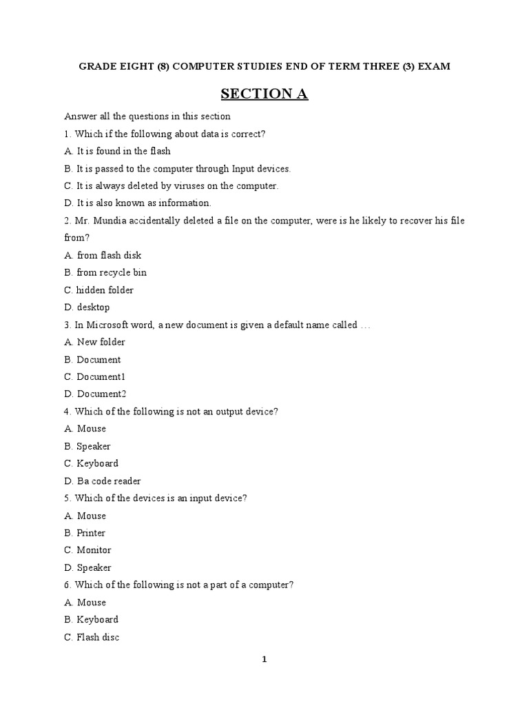 Analysis of an End of Term Computer Studies Exam for Grade Eight ...