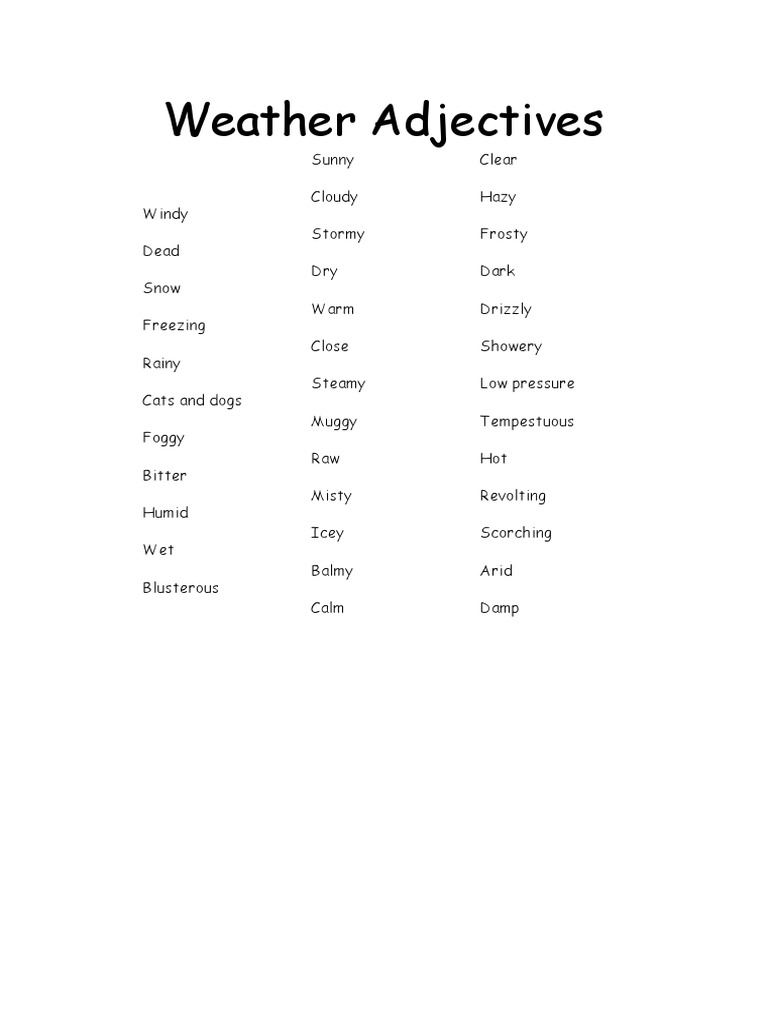 Weather Adjectives | PDF | Weather | Rain