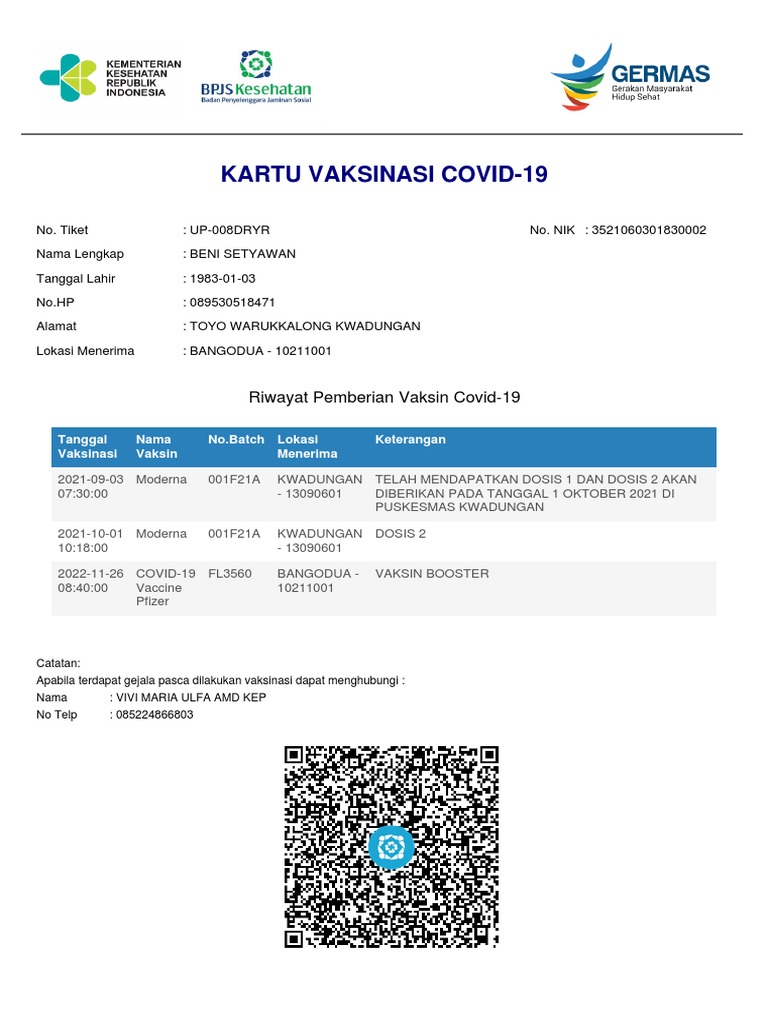 Kartu Vaksinasi COVID-19 Beni | PDF