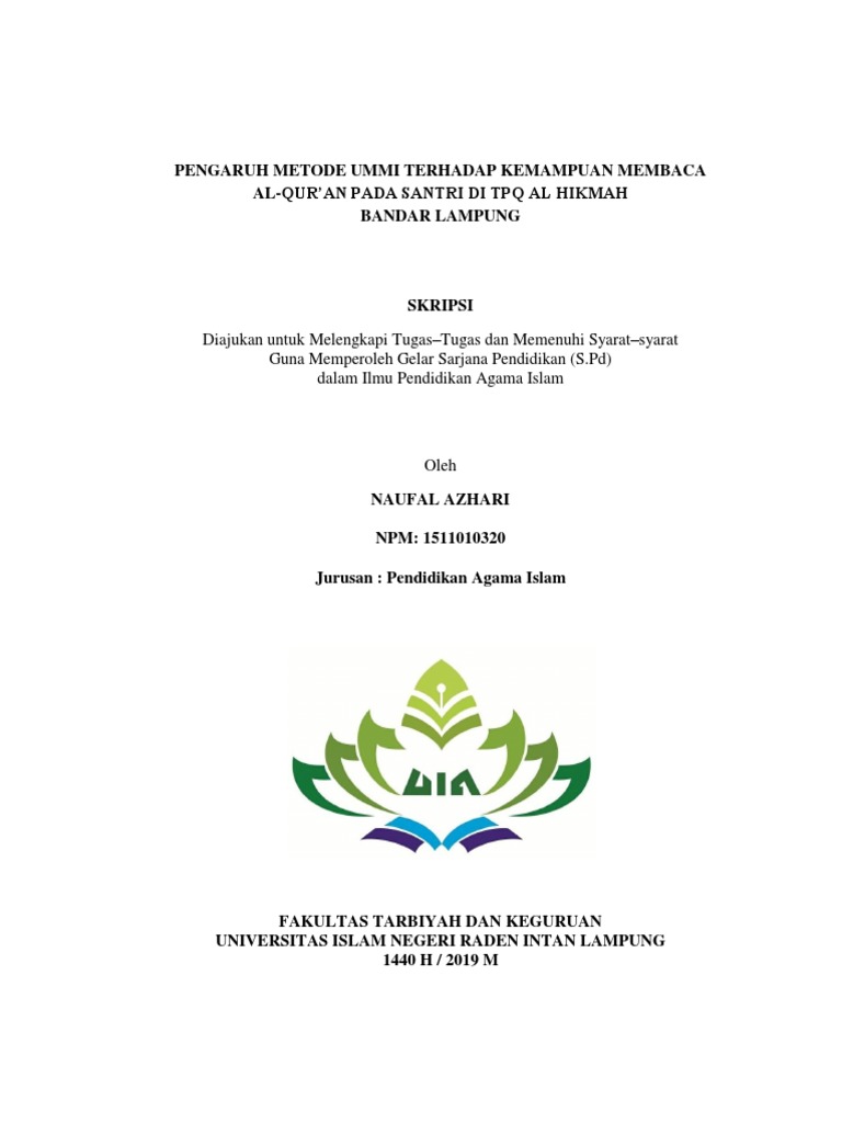 Skripsi-Pengaruh Metode Ummi Terhadap Kemampuan Membaca PDF | PDF