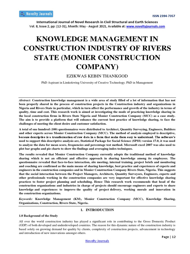 Knowledge Management in Construction Industry | PDF | Knowledge Management | Tacit Knowledge
