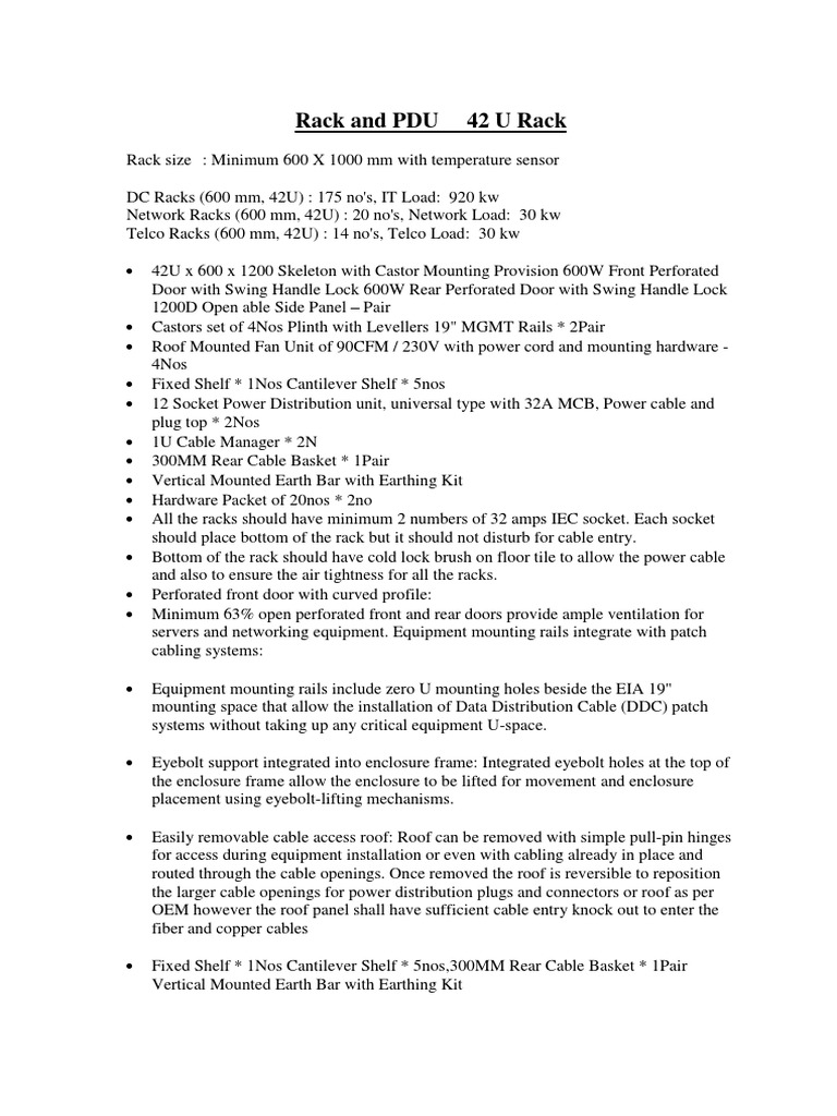 42U Racks Specification | PDF | Electrical Connector | Door