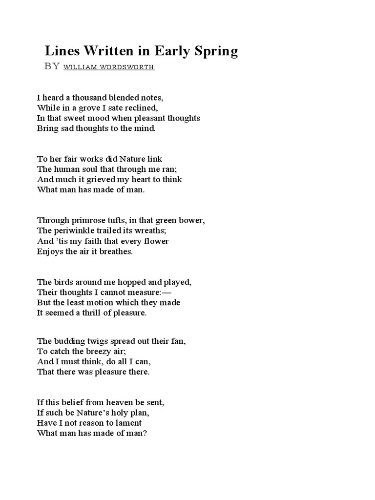 Lines Written in Early Spring | PDF | Poetry