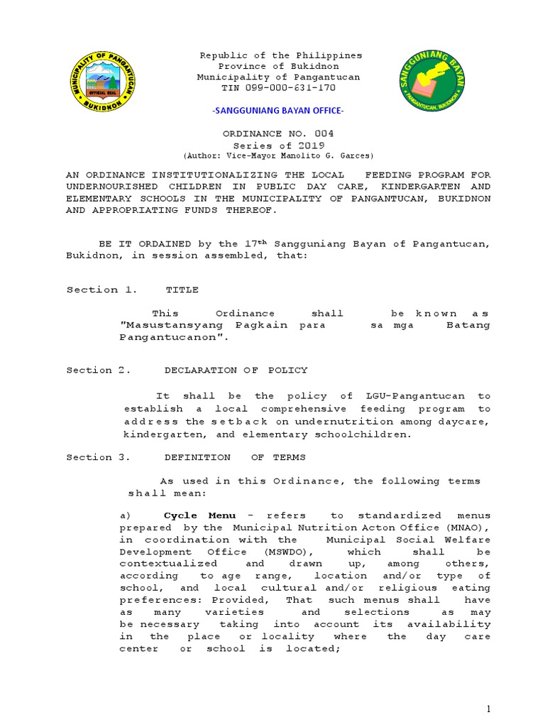 Ordinance No. 04 - 2019 - Feeding Program For Undernourished Children ...