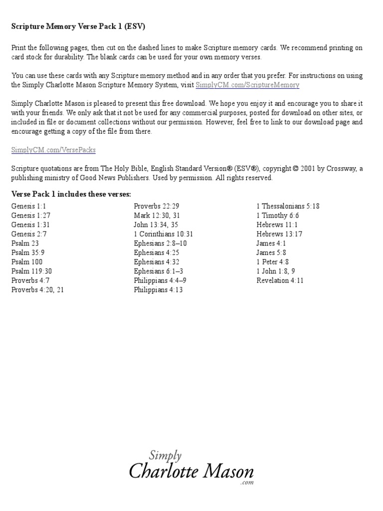 Scripture Memory Verse Pack 1 (ESV) | PDF | Ten Commandments | Book Of ...