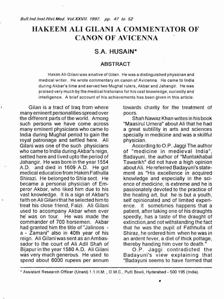 HAKEEM ALl GILANI A COMMENTATOR OF CANON OF AVICENNA | PDF
