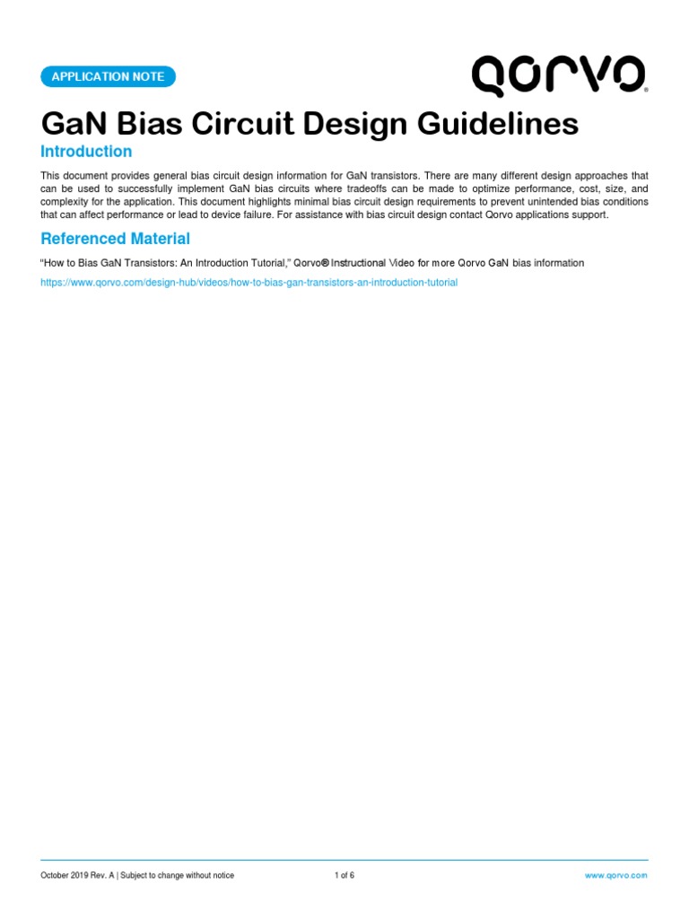 Application Note Gan Bias Circuit Design | PDF | Field Effect ...
