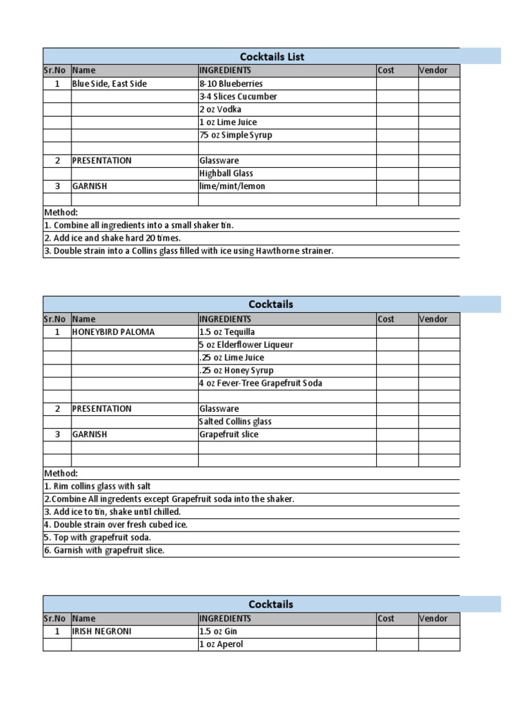 Cocktails&Mocktails List | PDF | Cocktails | Martini (Cocktail)