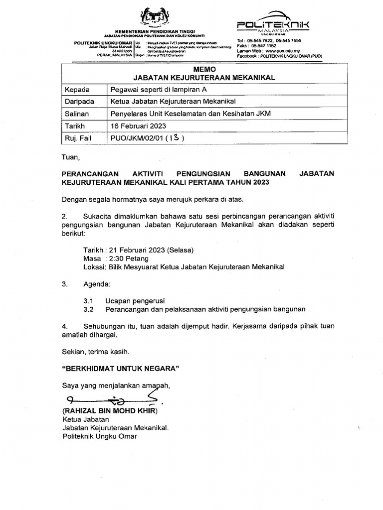 Contoh Memo Perbincangan Perancancangan Fire Drill | PDF