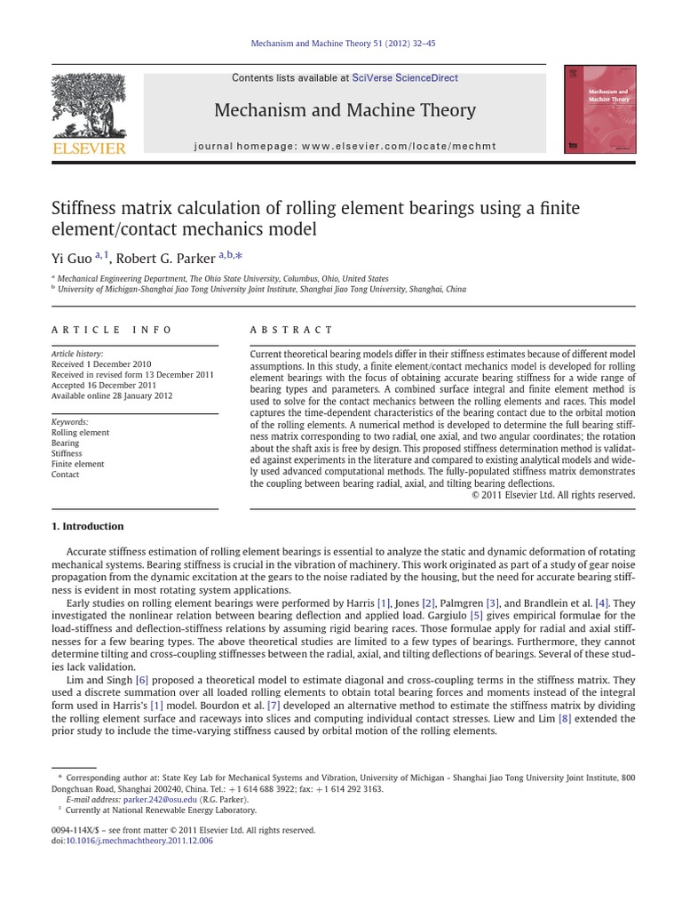 2011 Stiffness Matrix Calculation Of Rolling Element Bearings Using A