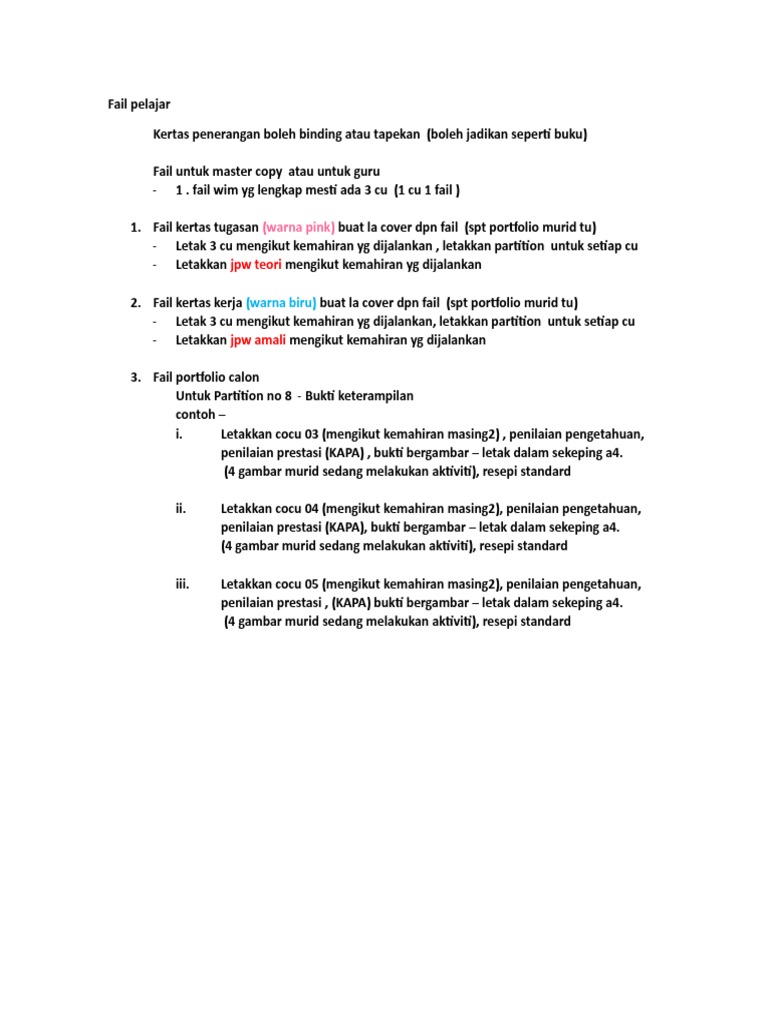 List Portfolio Pelajar | PDF